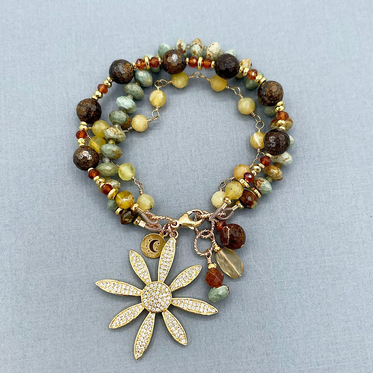 Brazilian Turquoise, Yellow Opal and Bronzite Flower Bracelet – Denise ...
