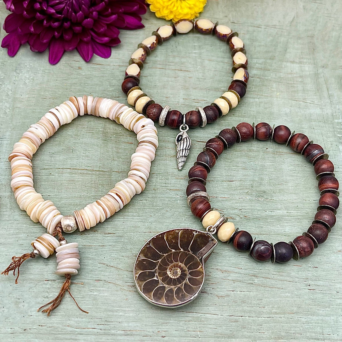 Jasper, Shell, and Czech Glass Stack - 3 Bracelets – Denise Yezbak ...